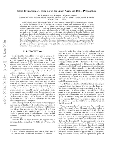 state estimation of power flows for smart grids via belief propagation deepai