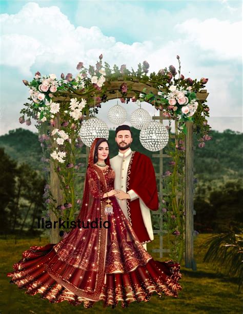 Wedding Nikkah Barat Invitation Couple Illustration Wedding