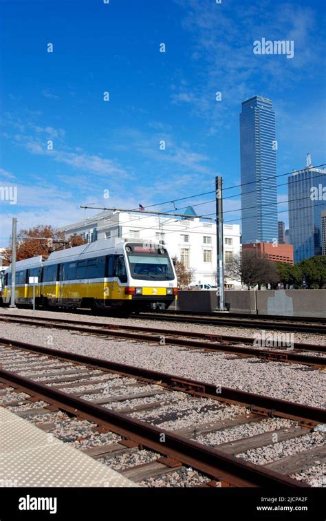 DART Train Dallas Area Rapid Transit In Downtown Dallas Texas Stock