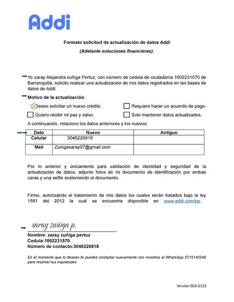 Formato Actualizacion De Datos V003 0123 Formato Solicitud De