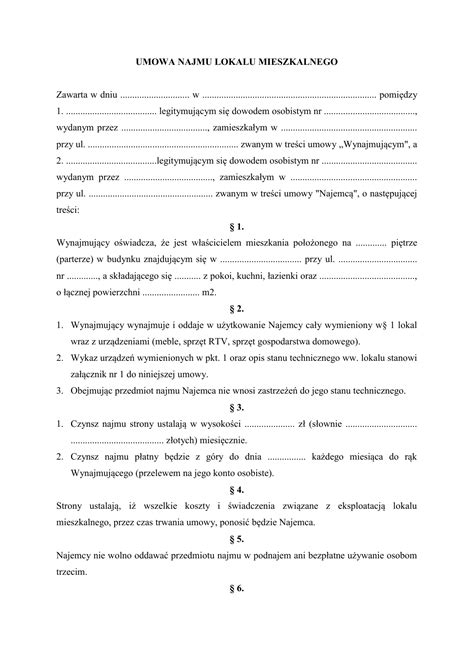 Umowy Najmu Mieszkania Do Wydruku Image To U