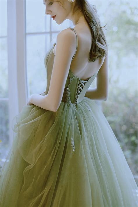 Green Tulle Long A Line Prom Dress Green Evening Gown Dress Idea