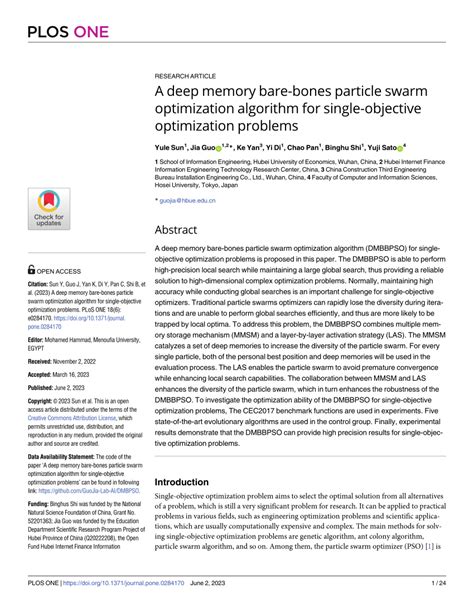 pdf a deep memory bare bones particle swarm optimization algorithm for single objective
