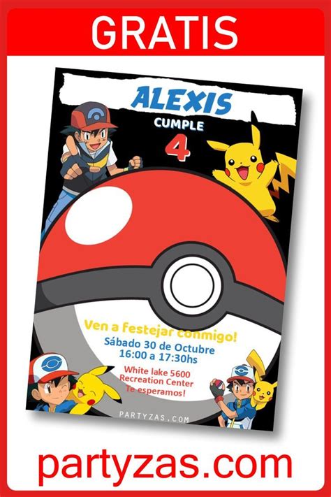 GRATIS Invitación Pokemon Digital Invitaciones de pokemon