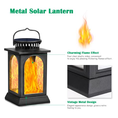 Tomcare Solar Lights Flickering Flame Metal Solar Lantern Outdoor