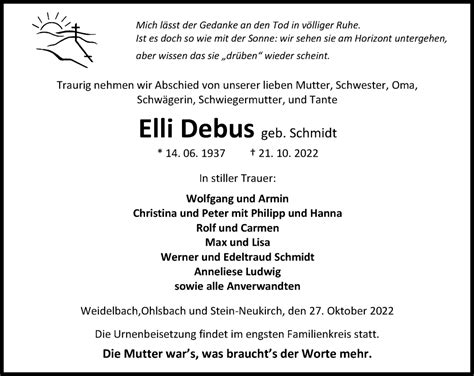Traueranzeigen Von Elli Debus Vrm Trauer De