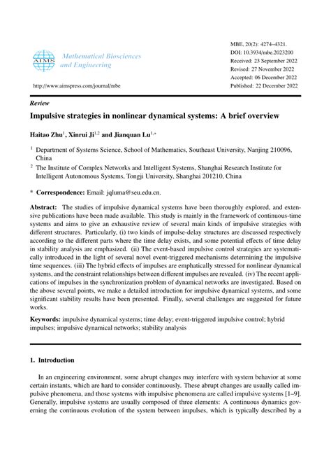 pdf impulsive strategies in nonlinear dynamical systems a brief overview