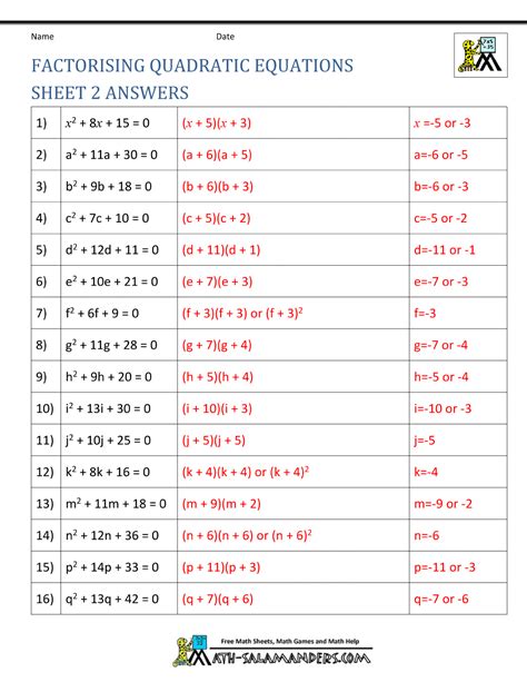 4 3 Practice Solving Quadratic Equations By Factoring