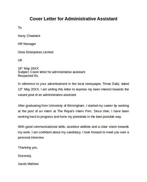 FREE 9 Administrative Assistant Cover Letters In MS Word PDF