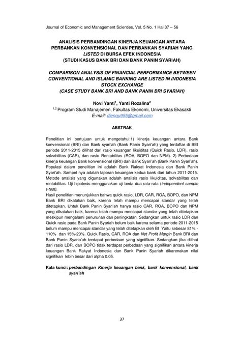 PDF Analisis Perbandingan Kinerja Keuangan Antara Perbankan