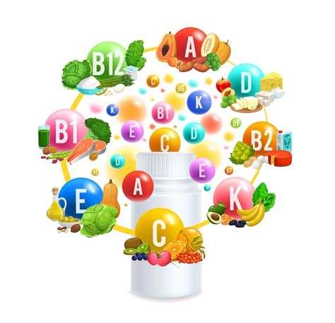 Minerales y suplementos multivitamínicos en los alimentos Vector Premium