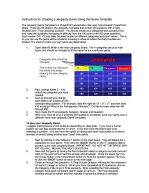 Fillable Online Instructions For Creating A Jeopardy Game Using The