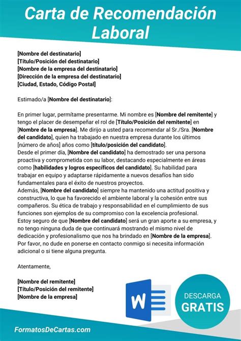 Carta de Recomendación Laboral 2024 Formatos de cartas