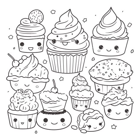 Dibujo De Dibujos Kawaii Para Colorear Cupcakes Vector Png Dibujos