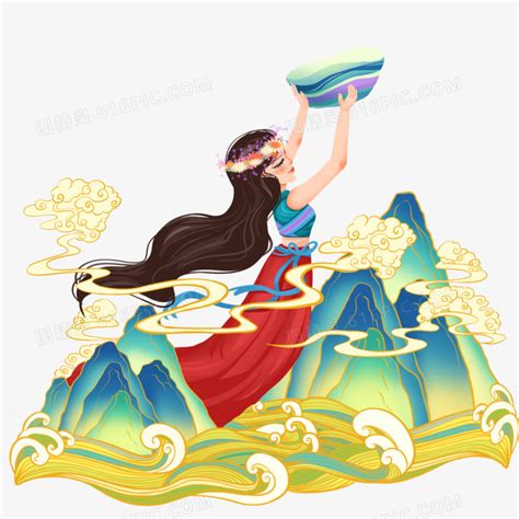 手绘国潮风神话故事女娲补天素材图片免费下载 PNG素材 编号vr7im7e9q 图精灵
