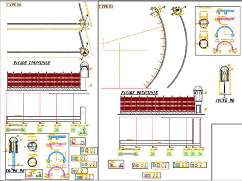D Drawing Of Section And Elevation Of Boundary Wall With Gatehouse