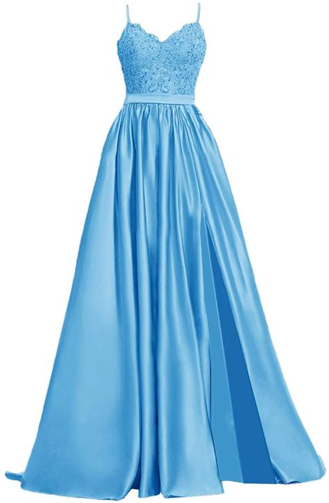 Apxpf Damen Spitze Ballkleider Lang Satin Schlitz Formelle Abendkleider