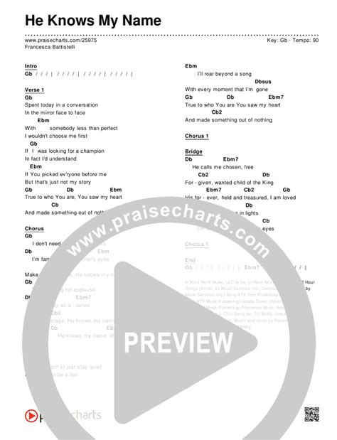 He Knows My Name Chords Pdf Francesca Battistelli Praisecharts