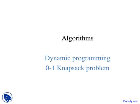 knapsack problem introduction to algorithms lecture slides docsity