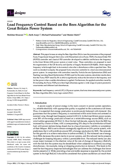 pdf load frequency control based on the bees algorithm for the great britain power system