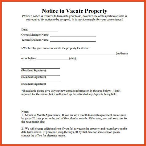 Printable Tenant 60 Day Notice To Vacate Template