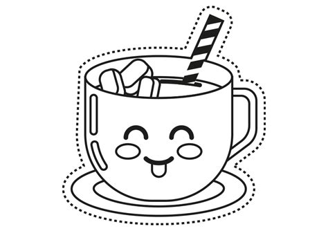 Dibujo kawaii para colorear una taza de té helado Kawaii cup of iced