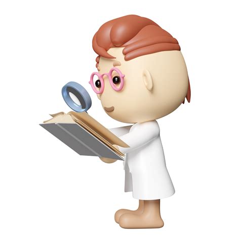 D Cartoon Boy Character Hand Hold Open Book With Magnifying Glass Icon