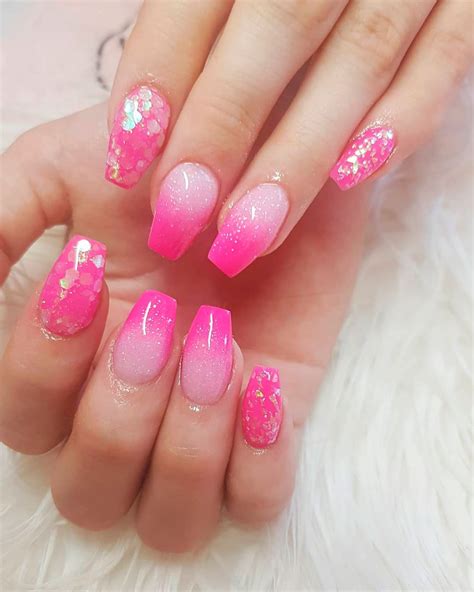 New Hot Pink And Glitter Ombre Nails Extra Long Coffin X Press On