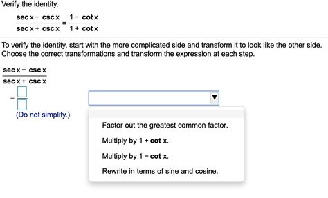 solved verify the identity secx cscx 1 cotx secx csc x