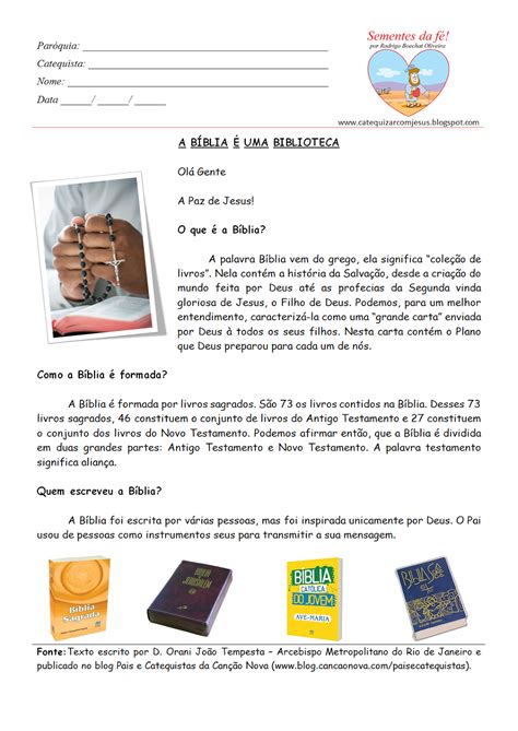 Catequizar Jesus Atividades de Catequese Mês da Bíblia
