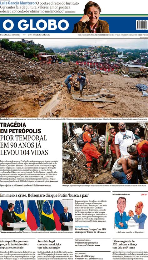 Capa O Globo Edi O Quinta De Fevereiro De