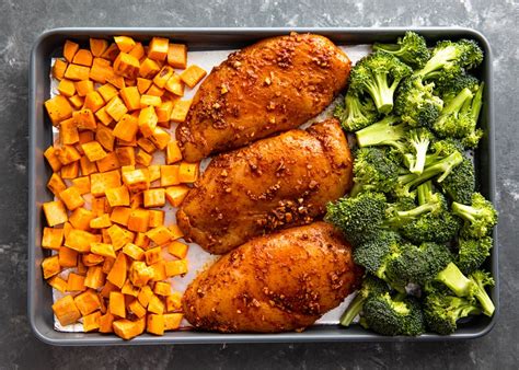 Easy Sheet Pan Roasted Chicken Sweet Potatoes Broccoli Meal Prep