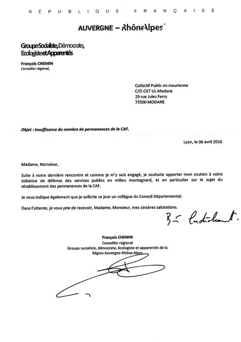 Lettre de soutien de François CHEMIN conseiller régional Défense des