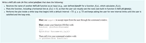 solved write a matlab code m file called plotfunc that
