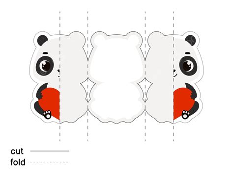 Panda Holding Heart Greeting Card Template Printable Cartoon Postcard