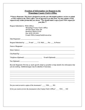 Fillable Online Freedom Of Information Act Request To The Winnebago