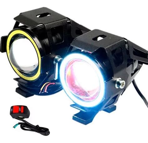Par Farol Milha Moto Angel Eye U Led Auxiliar W Neblina