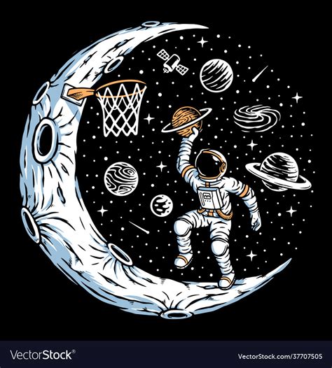 Astronaut Playing Basketball On Moon Royalty Free Vector