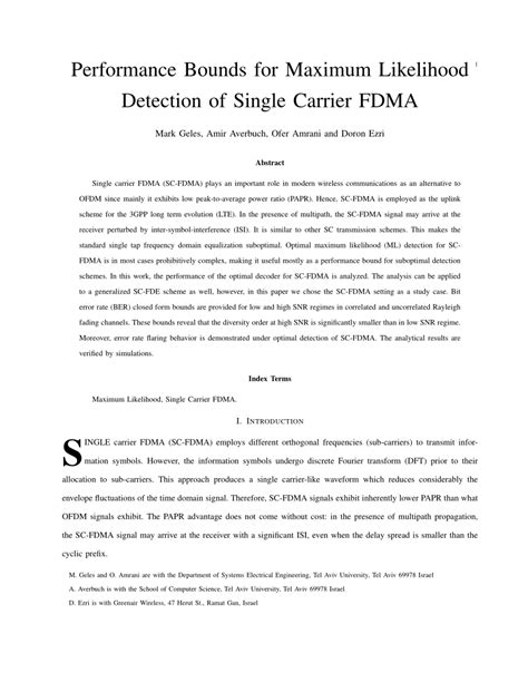 pdf performance bounds for maximum likelihood detection of single carrier fdma