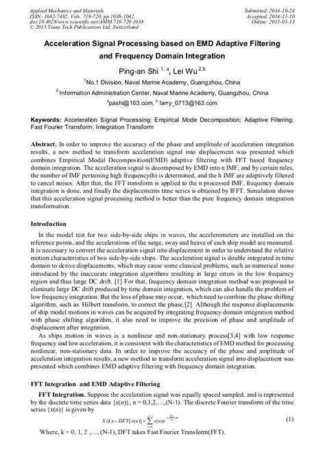 acceleration signal processing based on emd adaptive filtering and frequency domain integration