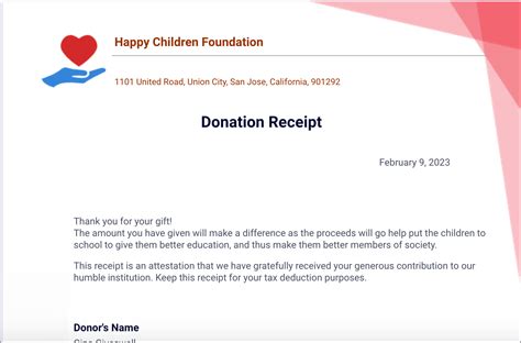 Nonprofit Donation Receipt Template 6 Free Templates