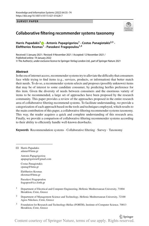 pdf collaborative filtering recommender systems taxonomy