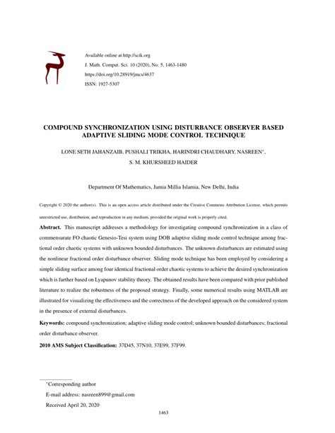 pdf compound synchronization using disturbance observer based adaptive sliding mode control