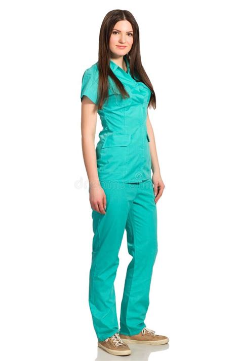 Retrato Completo Do Corpo Da Enfermeira Ou Do Doutor Novo No Uniforme