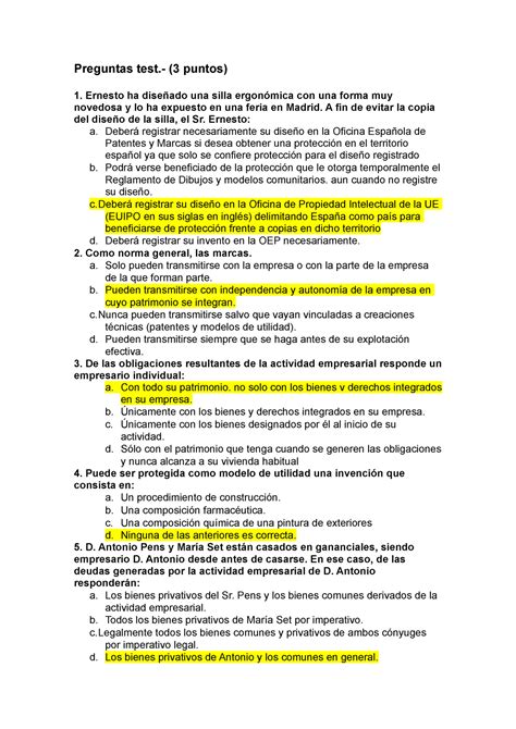 Preguntas Test Derecho Mercantil URJC Studocu