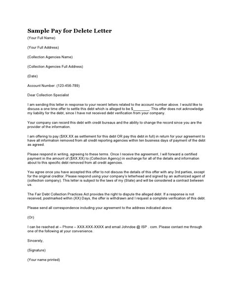 Effective Pay For Delete Letter Templates Free