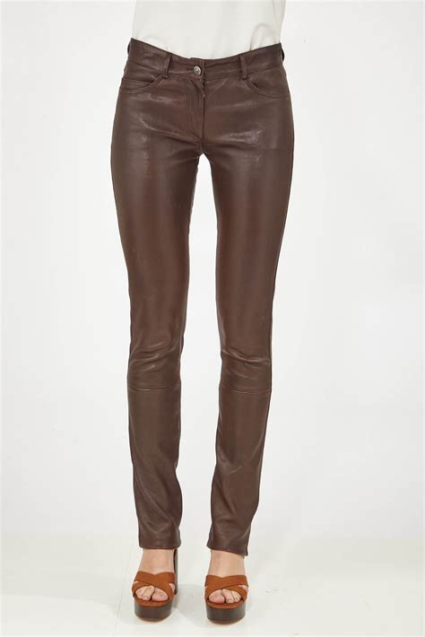 Pantalon En Cuir D Agneau Stretch Marron Ventcouvert Agnes Marron
