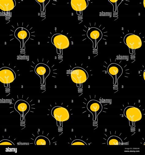 Hand Drawn Light Bulb Seamless Pattern Vector Illustration Stock