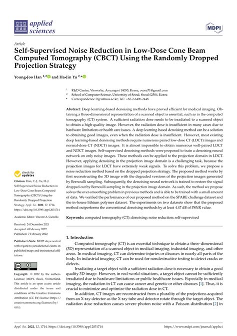 pdf self supervised noise reduction in low dose cone beam computed tomography cbct using the