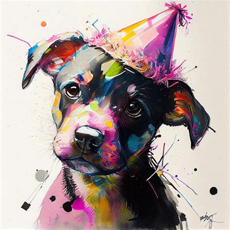 Una Pintura De Un Perro Con Un Gorro De Fiesta Foto Premium